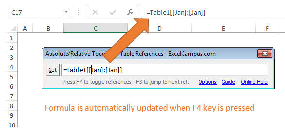 Absolute Reference Add-in F4 Key in Structured Table Formulas | Excel ...