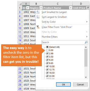 How to Properly Filter Zeros & Numbers - The Excel Filter Menus