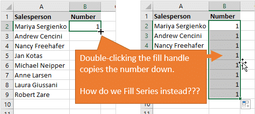 Copy Dates Fill Series Of Numbers With The Fill Handle In Excel 