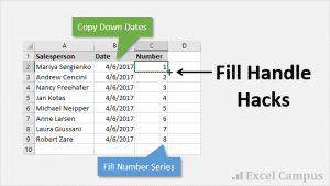Copy Dates & Fill Series of Numbers with the Fill Handle in Excel ...