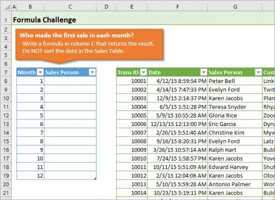 Formula Challenge: Find the First Transaction for Each Month - Excel Campus