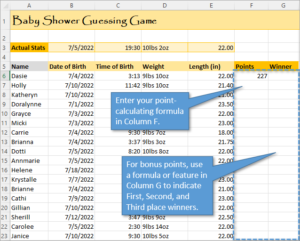 Excel Challenge: Baby Shower Guessing Game - Excel Campus